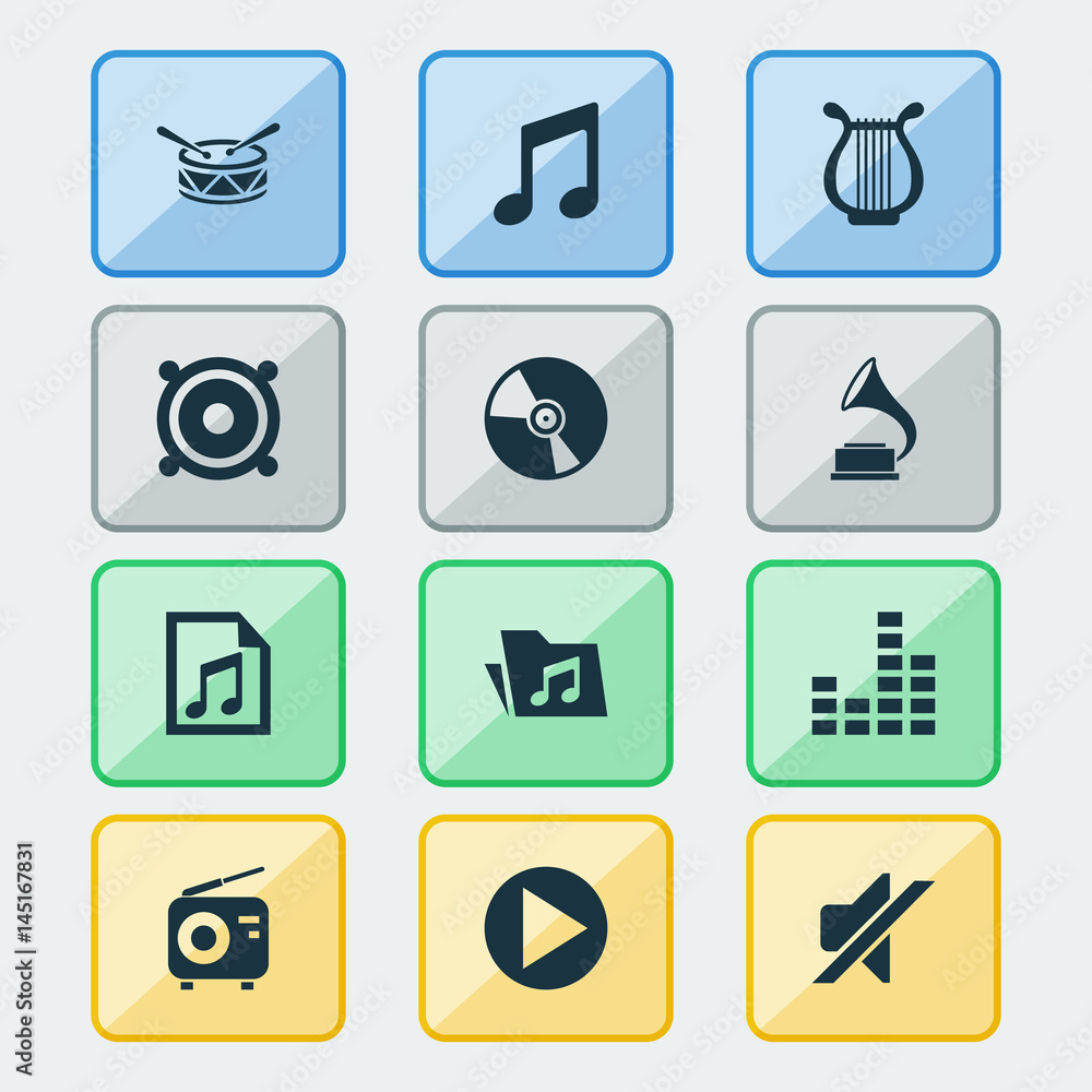 Music Icons Set. Collection Of Silence, Phonograph, Dossier And Other ...