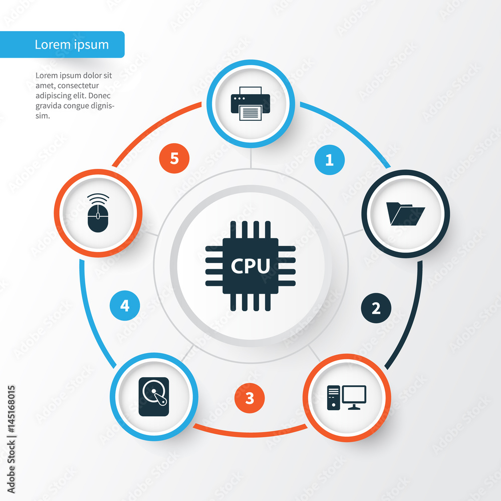 Laptop Icons Set. Collection Of Hdd, Motherboard, Printing Machine And ...