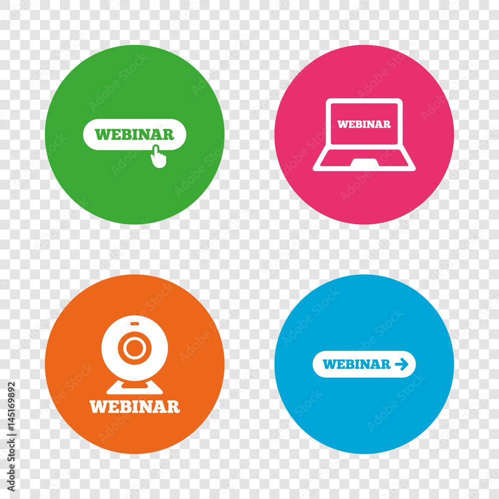 Webinar icons. Web camera and notebook pc signs. Stock Vector | Adobe Stock