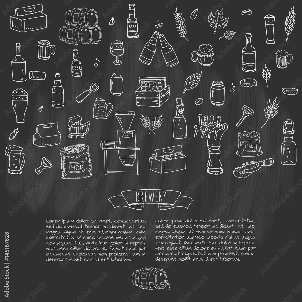 Hand drawn doodle set of Brewery icons. Vector illustration set ...