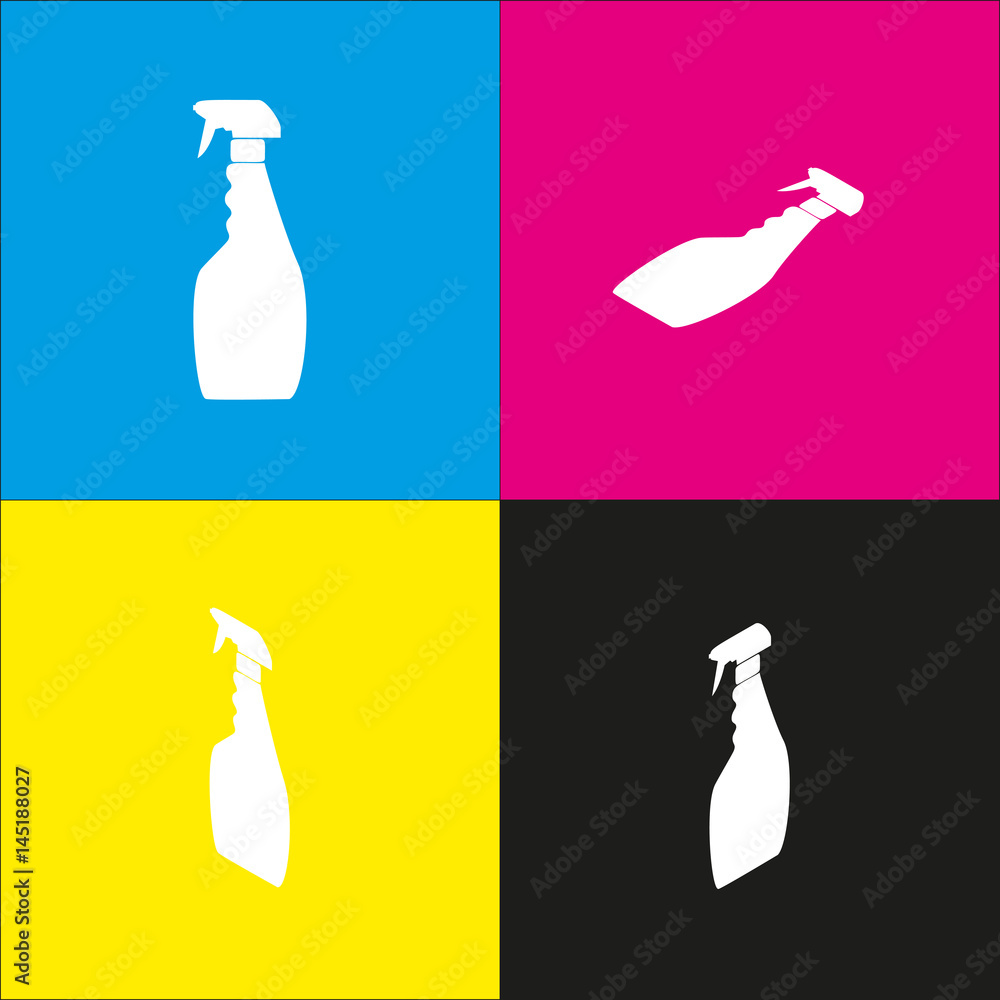 Plastic bottle for cleaning. Vector. White icon with isometric ...
