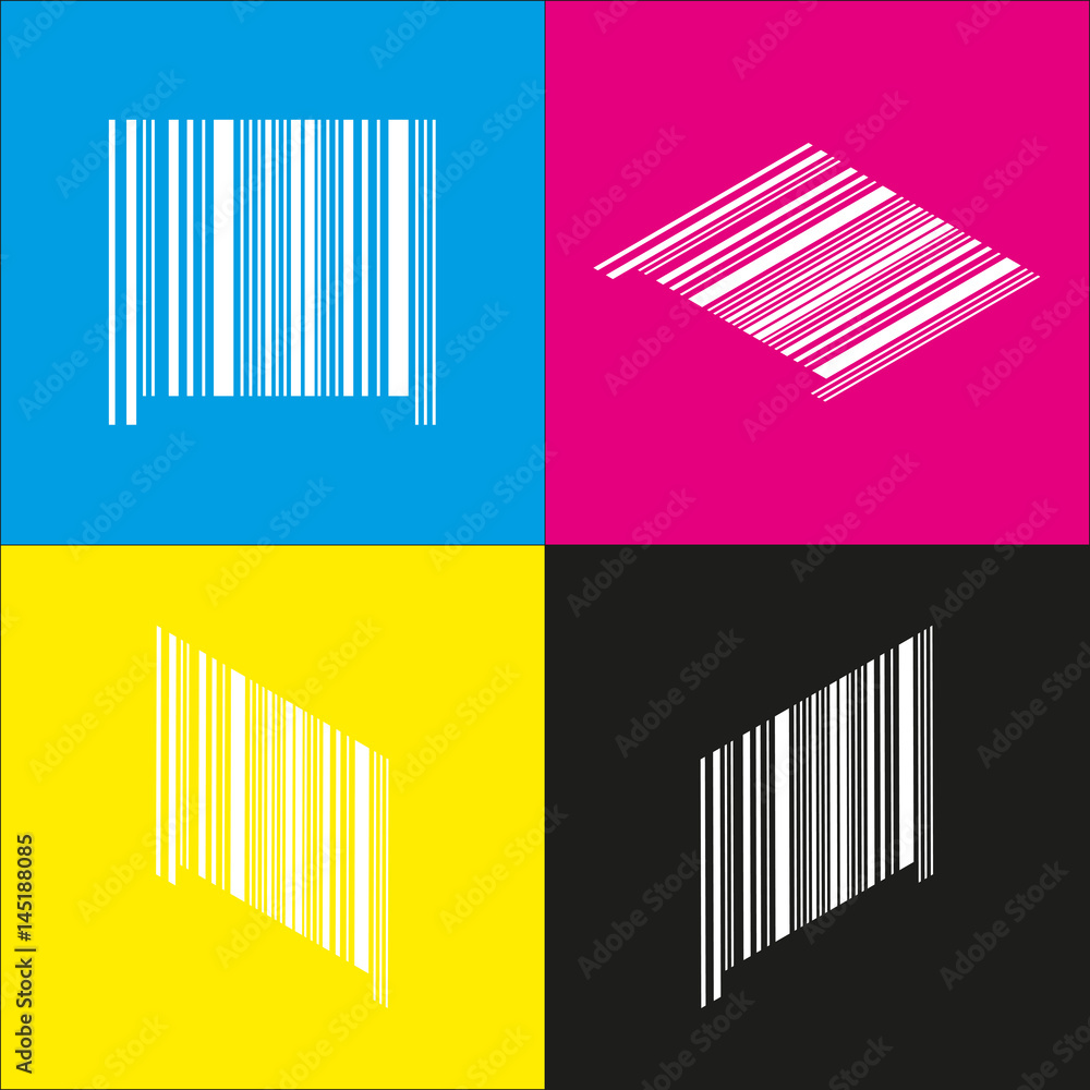 Bar code sign. Vector. White icon with isometric projections on cyan ...