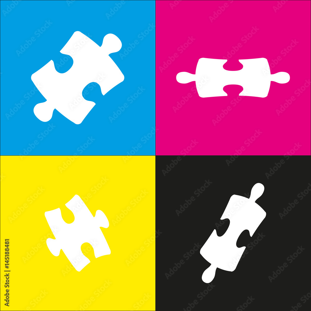 Puzzle piece sign. Vector. White icon with isometric projections on ...