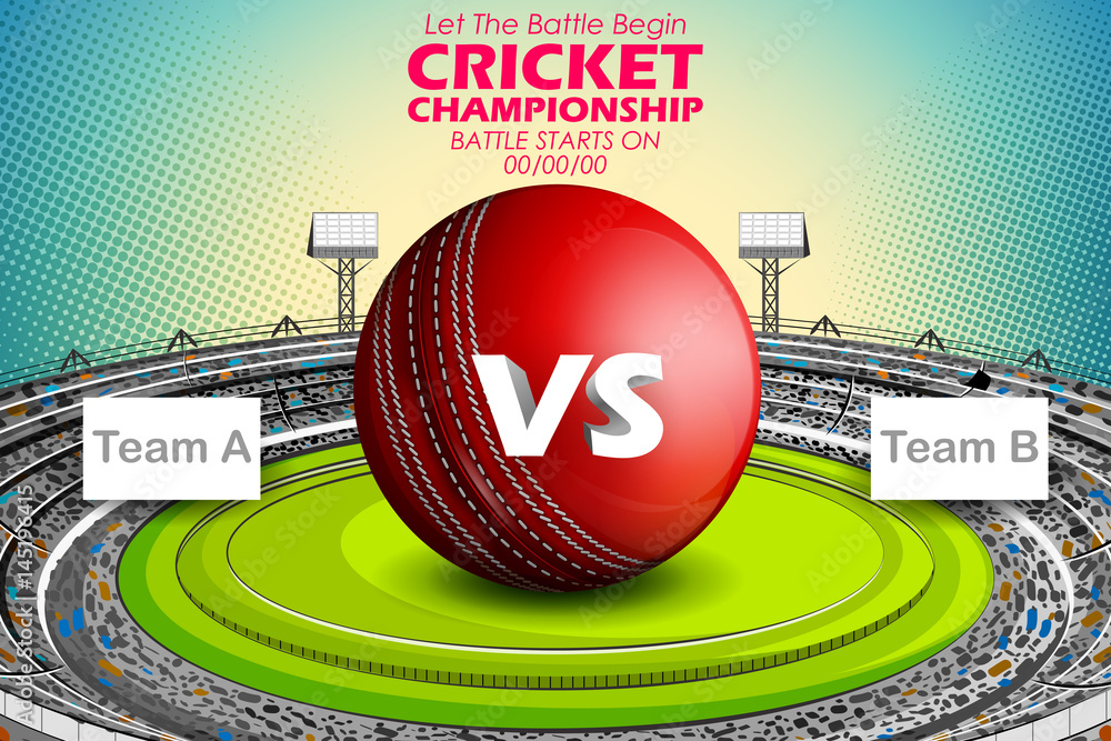Stadium of Cricket with ball on pitch and VS versus text Stock Vector ...