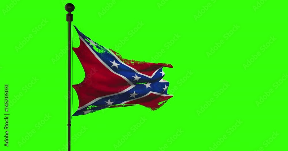Ripped Tear Grunge Old Closeup Of Waving Confederate Animation Flag Of