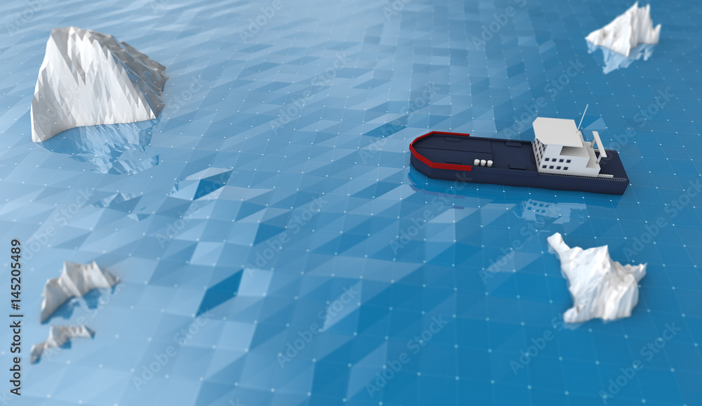 Low poly ocean landscape with ship and icebergs Stock Illustration ...