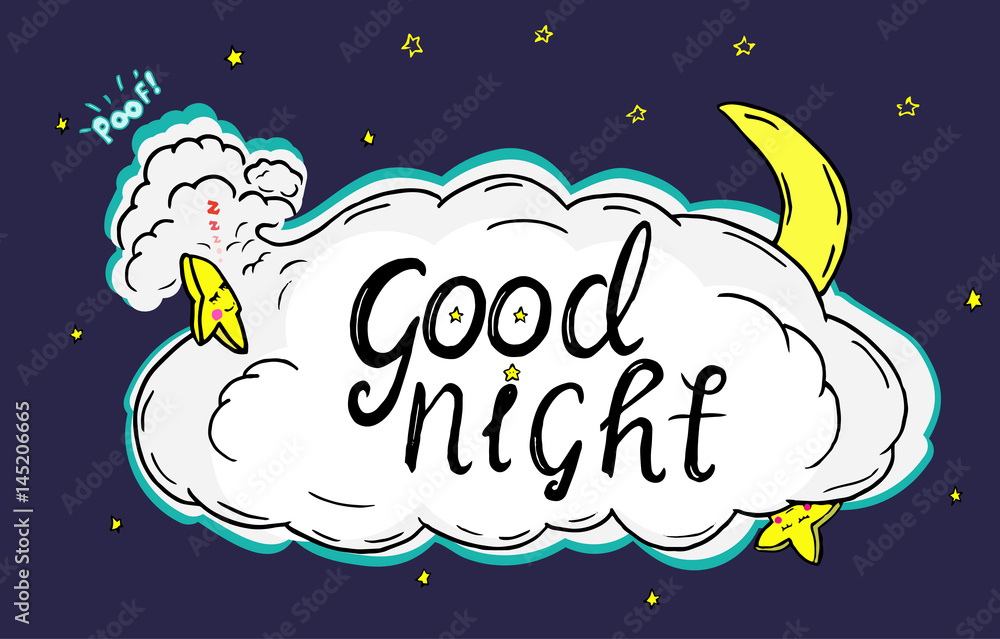 Wishing you a good night. Illustration of night sky with clouds and ...