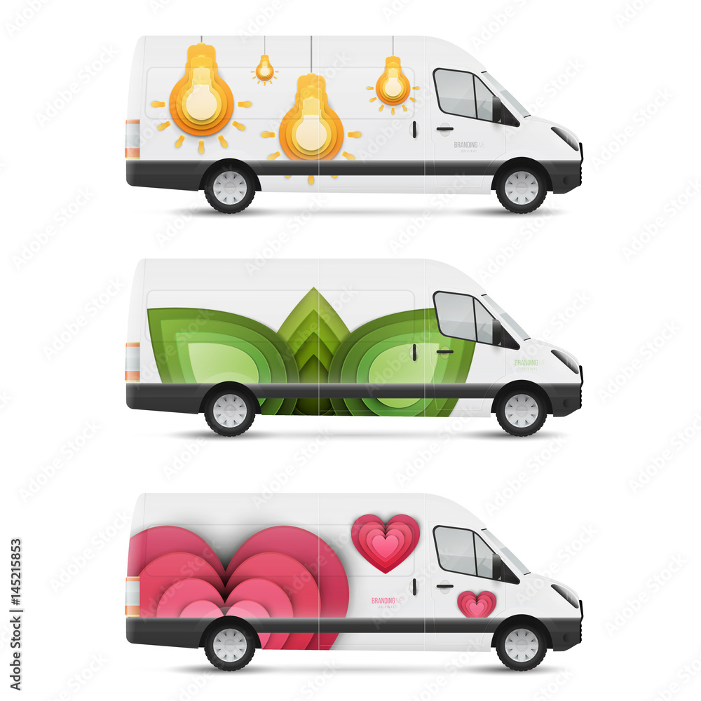 Set of branding design templates white bus. Mock up transport for ...