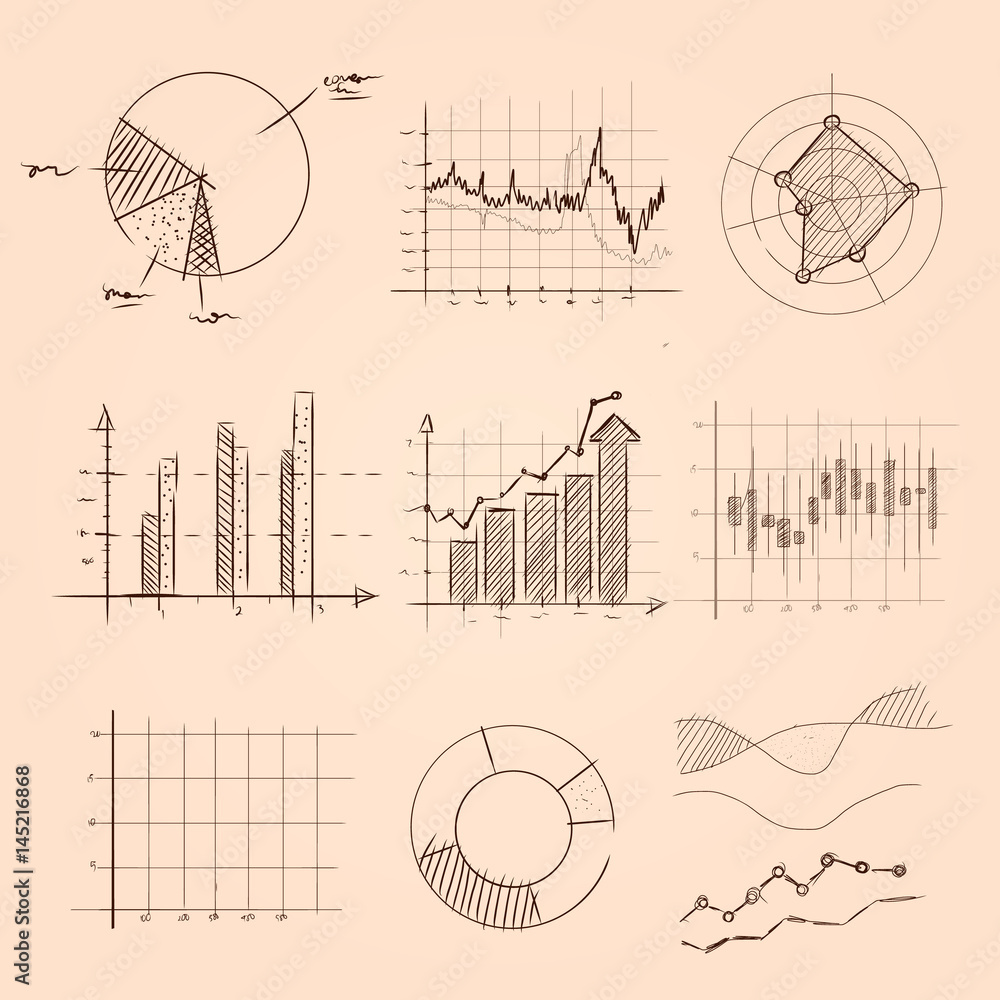 graphic and chart collection hand drawing sketch of pie, bar, and other ...