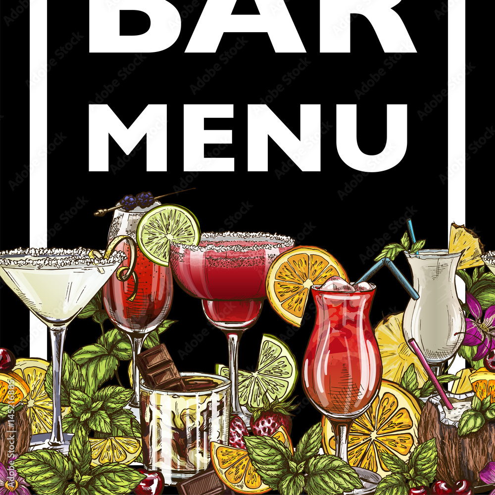 Bar menu, seamless cocktails border Stock Vector | Adobe Stock