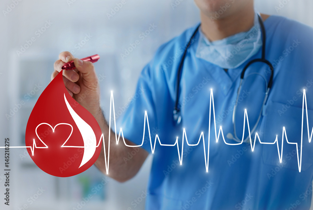 Blood drop with heart pulse, concept of blood transfusion Stock Photo ...