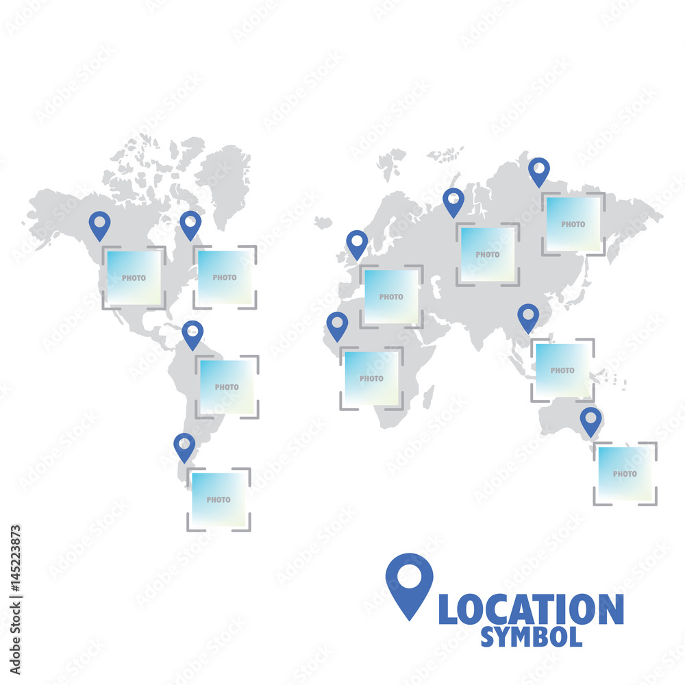 Location symbol. My screen. Map pointer, GPS location icon, world map ...