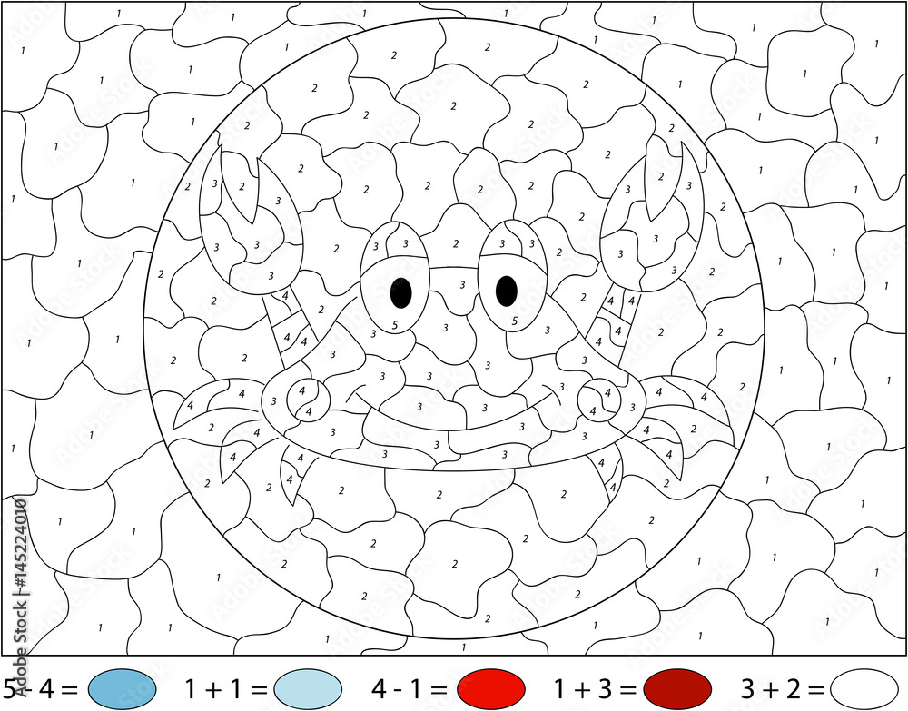Cartoon crab. Color by number educational game for kids Stock Vector ...