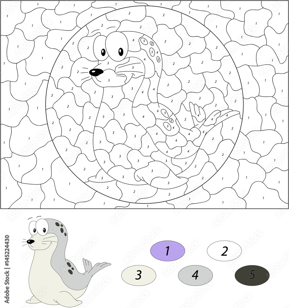 Cartoon fur seal. Color by number educational game for kids Stock ...