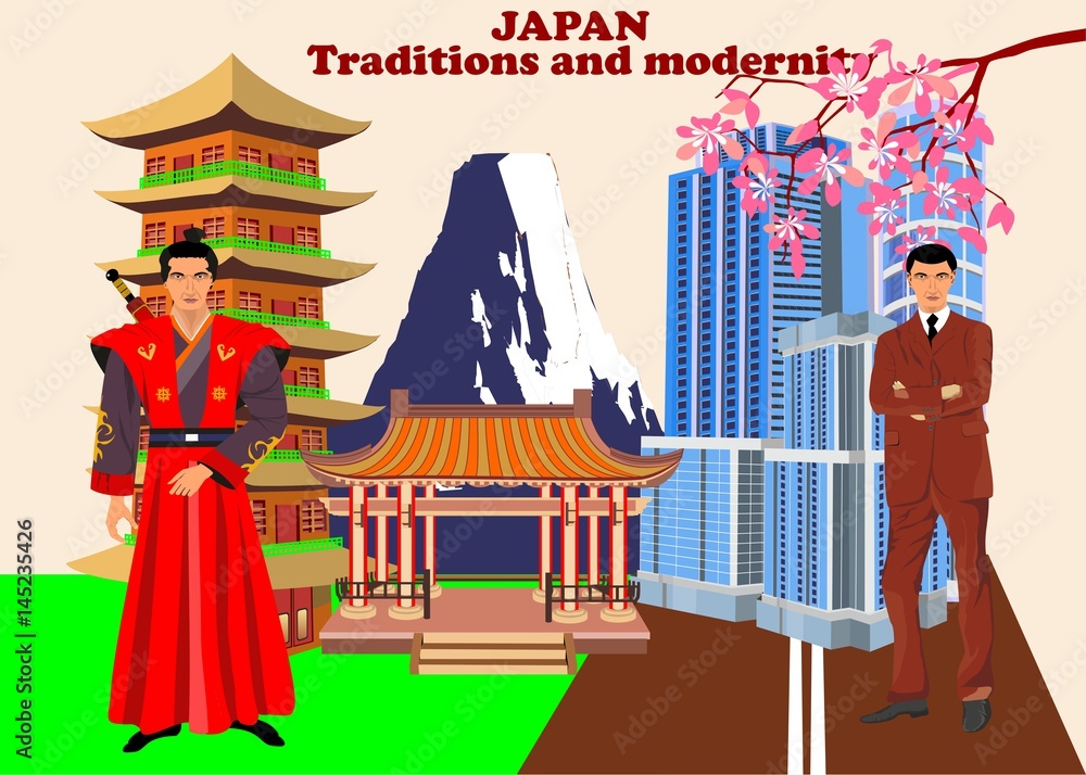 Japan travel background with place for text. Japan symbols. Vector ...