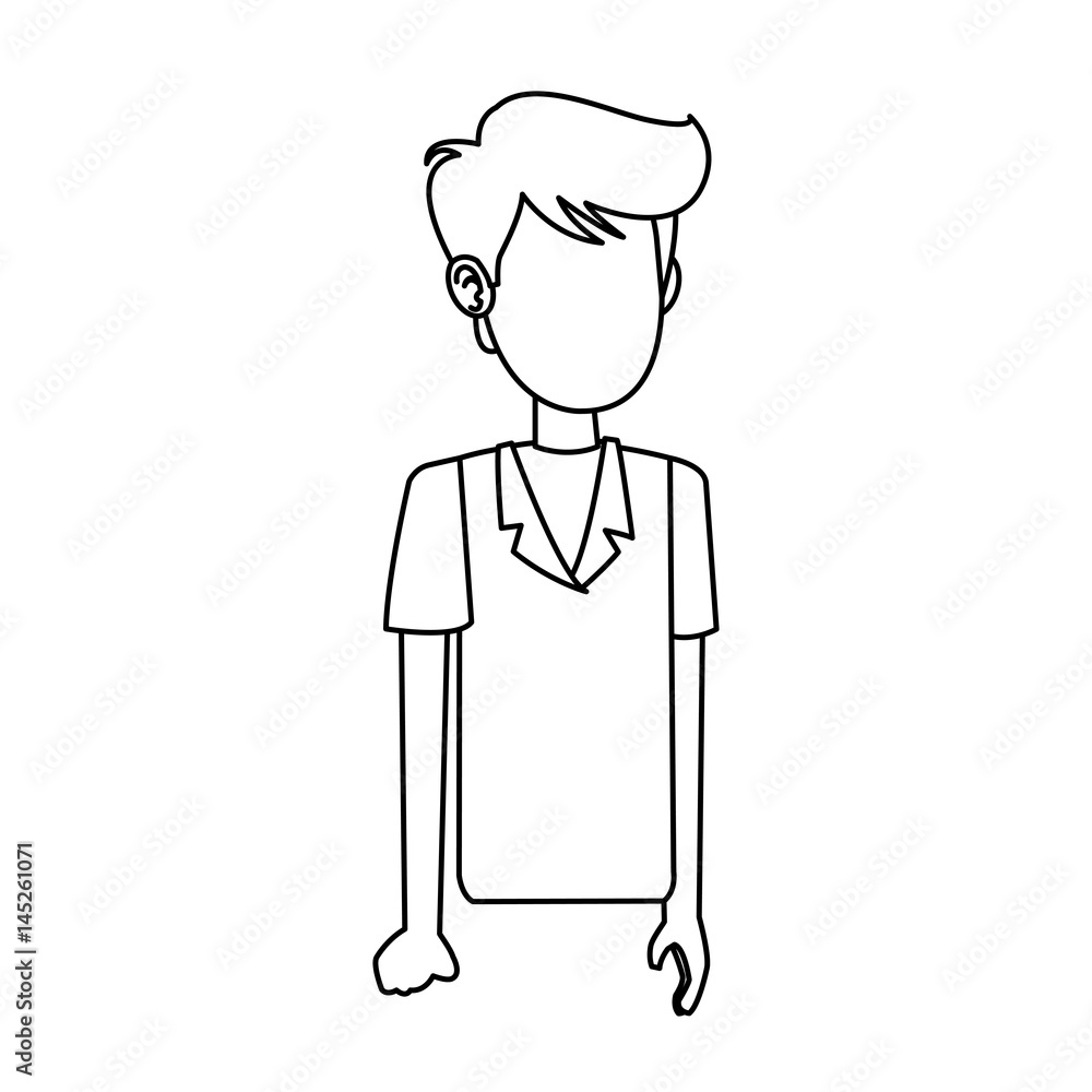 faceless young man cartoon icon image black line vector illustration ...