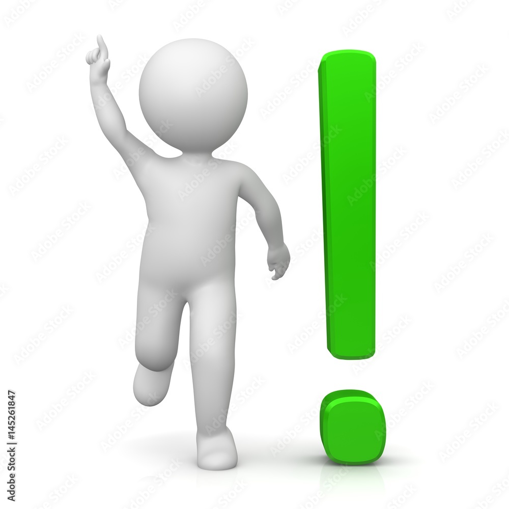 people green exclamation mark stickman positive gesture 3d rendering ...