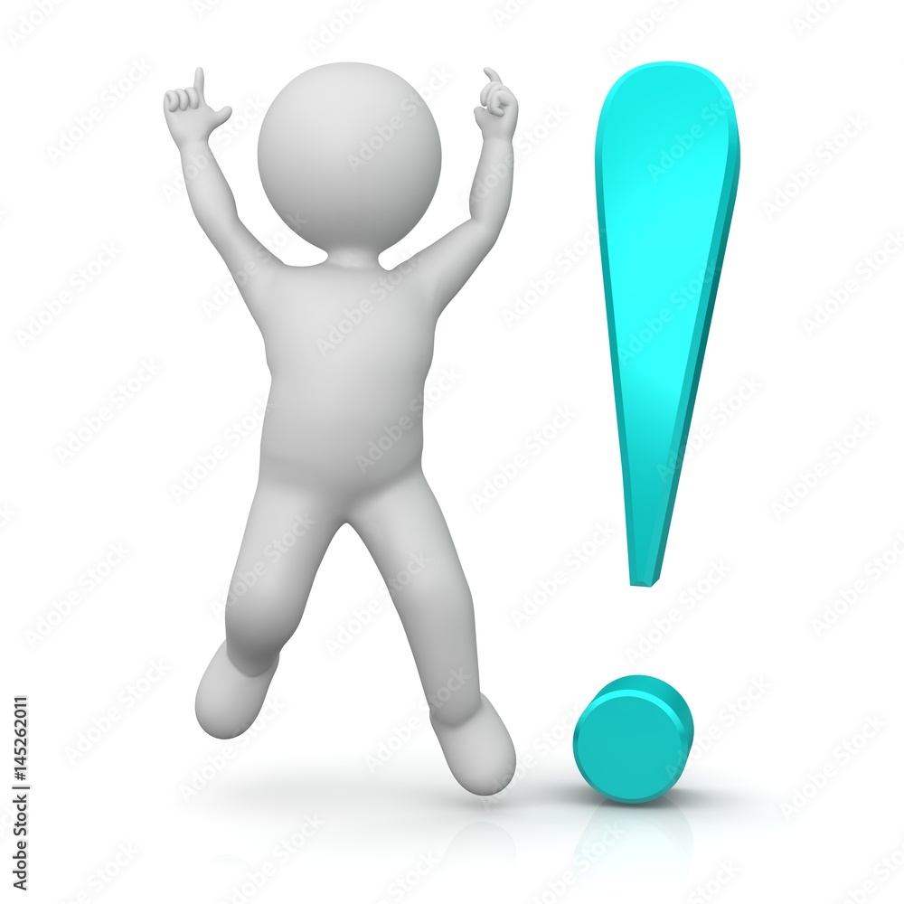 stickman 3d rendering exclamation mark turquoise cyan icon symbol ... stickman 3d rendering exclamation mark turquoise cyan icon symbol ...