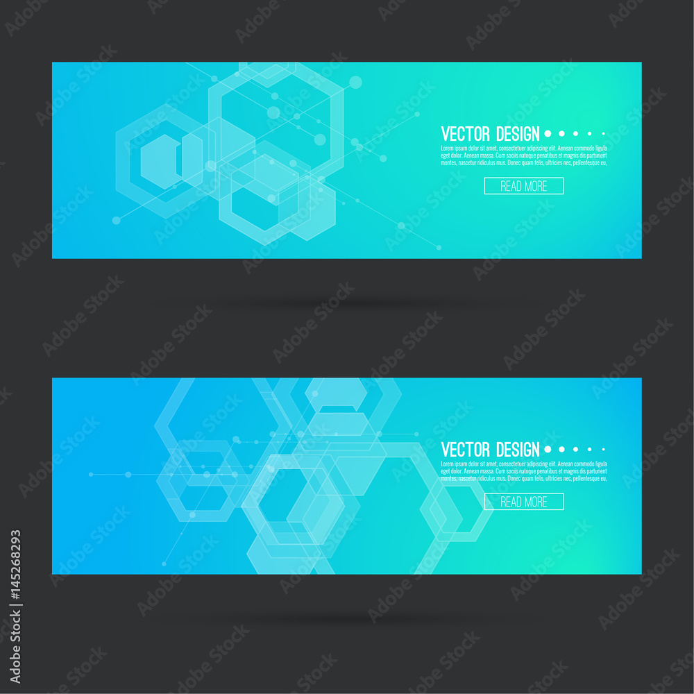 Abstract footer with transparent cubes, hexagons carcass. Techno design ...