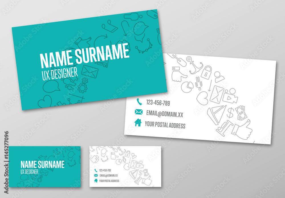 Line Art Tech Business Card Layout Stock Template | Adobe Stock