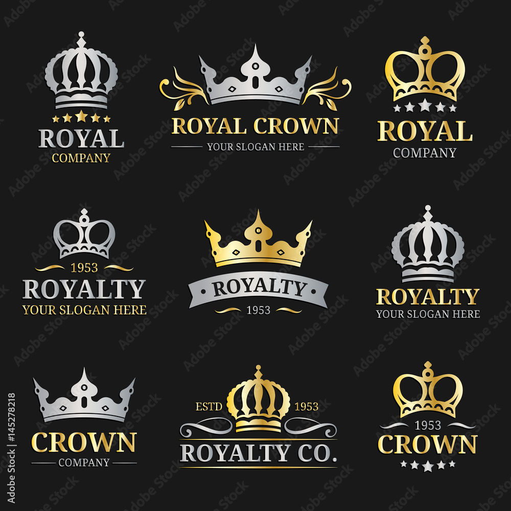 Vector crown logos set. Luxury corona monograms design. Diadem icons ...