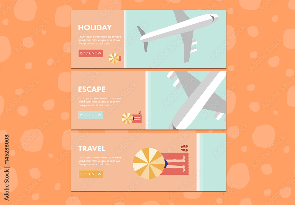 Three Modern Travel Web Banners Stock Template | Adobe Stock