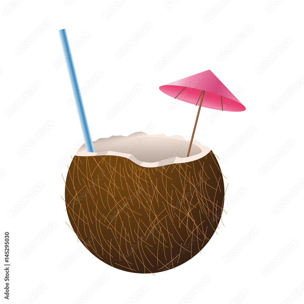 coconut cocktail drink cartoon icon over white background. colorful ...