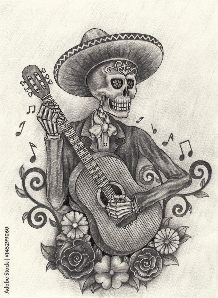 Day Of The Dead Skull Pencil Drawing