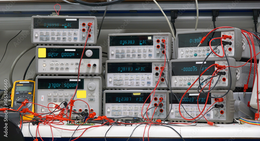 electronics test bench setup with test equipment Stock Photo | Adobe Stock