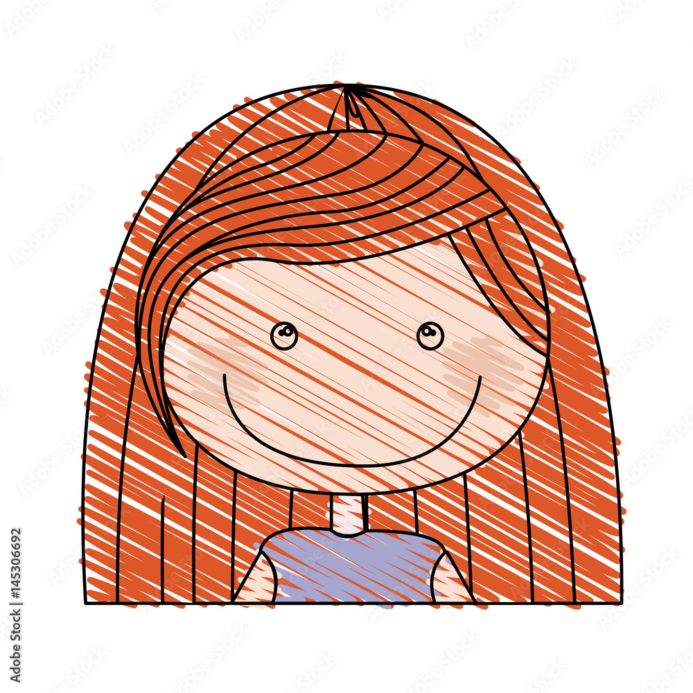 color pencil drawing of caricature half body girl with red long hair ...