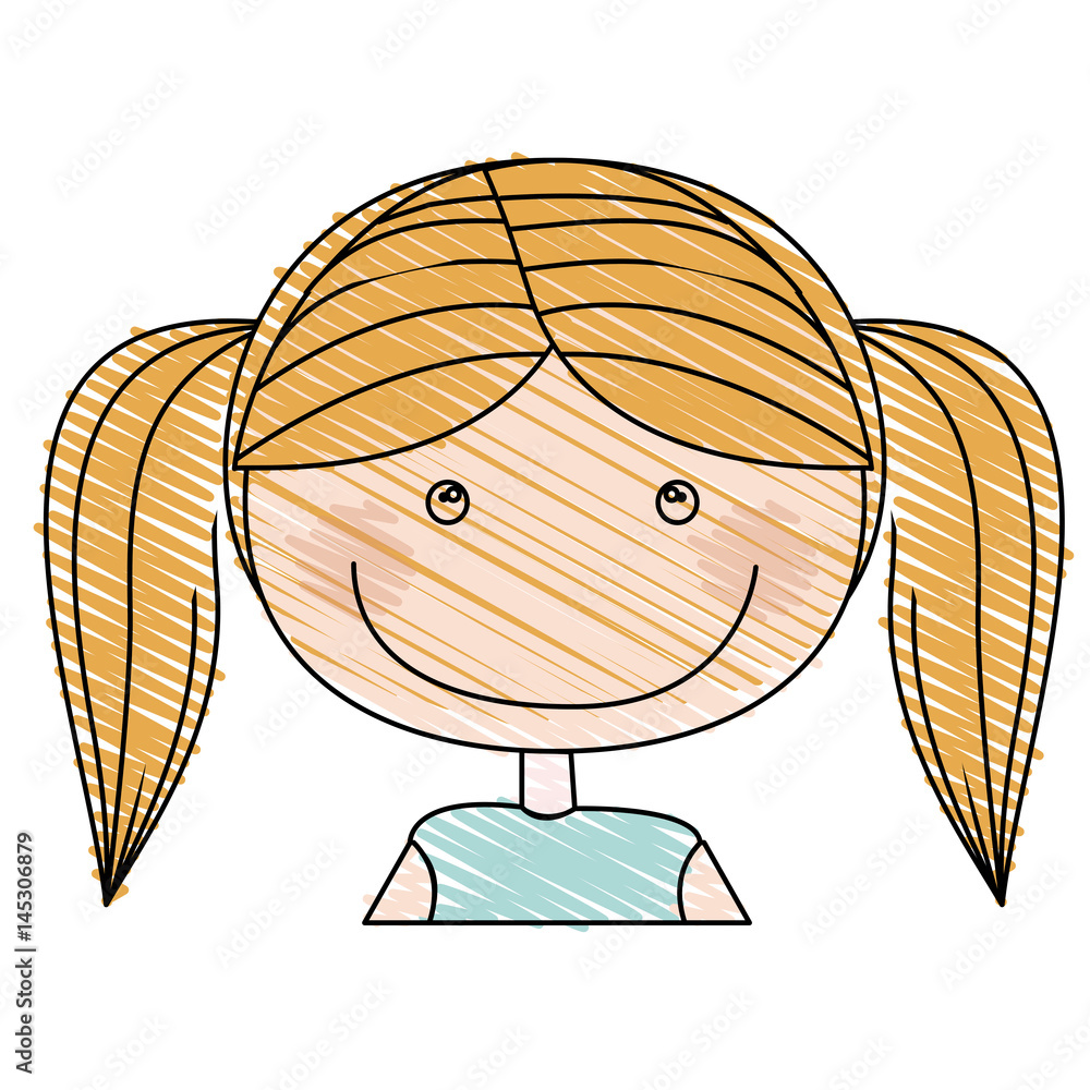 color pencil drawing of caricature half body blond girl with pigtail ...