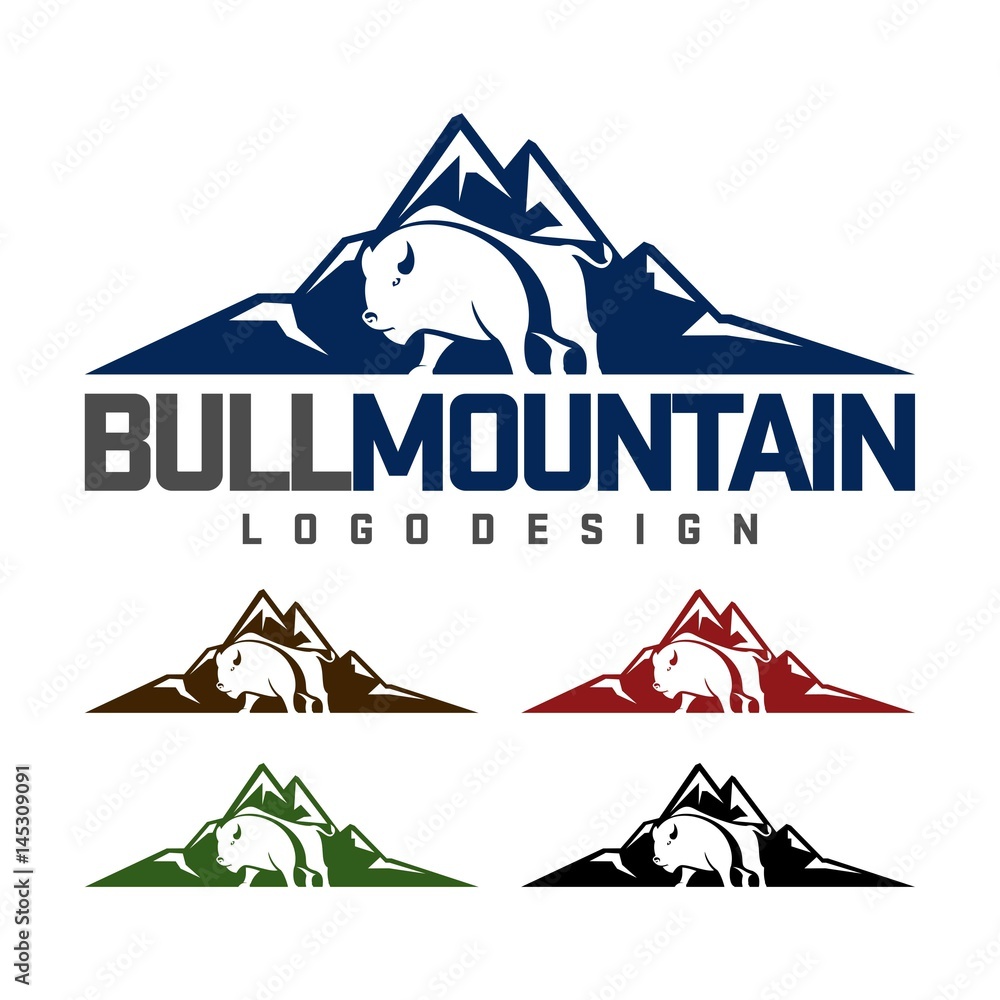 Bull Logo, Mountain Bull Design Logo Template Stock Vector | Adobe Stock