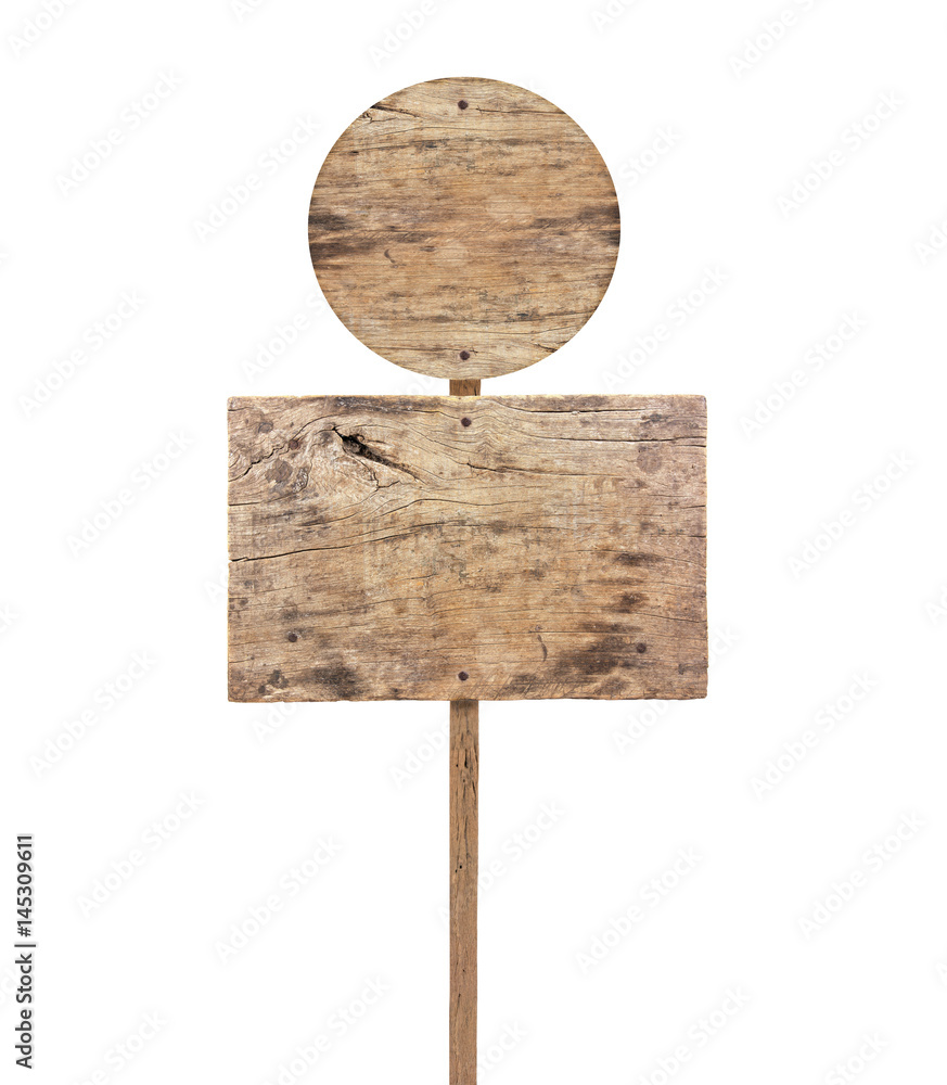 Round and rectangle wooden sign board isolated on white background.Old ...