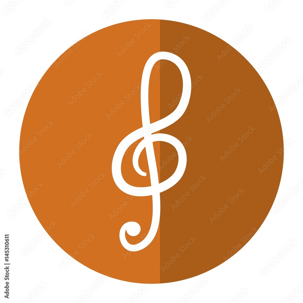 treble clef, music note icon over orange circle and white background ...