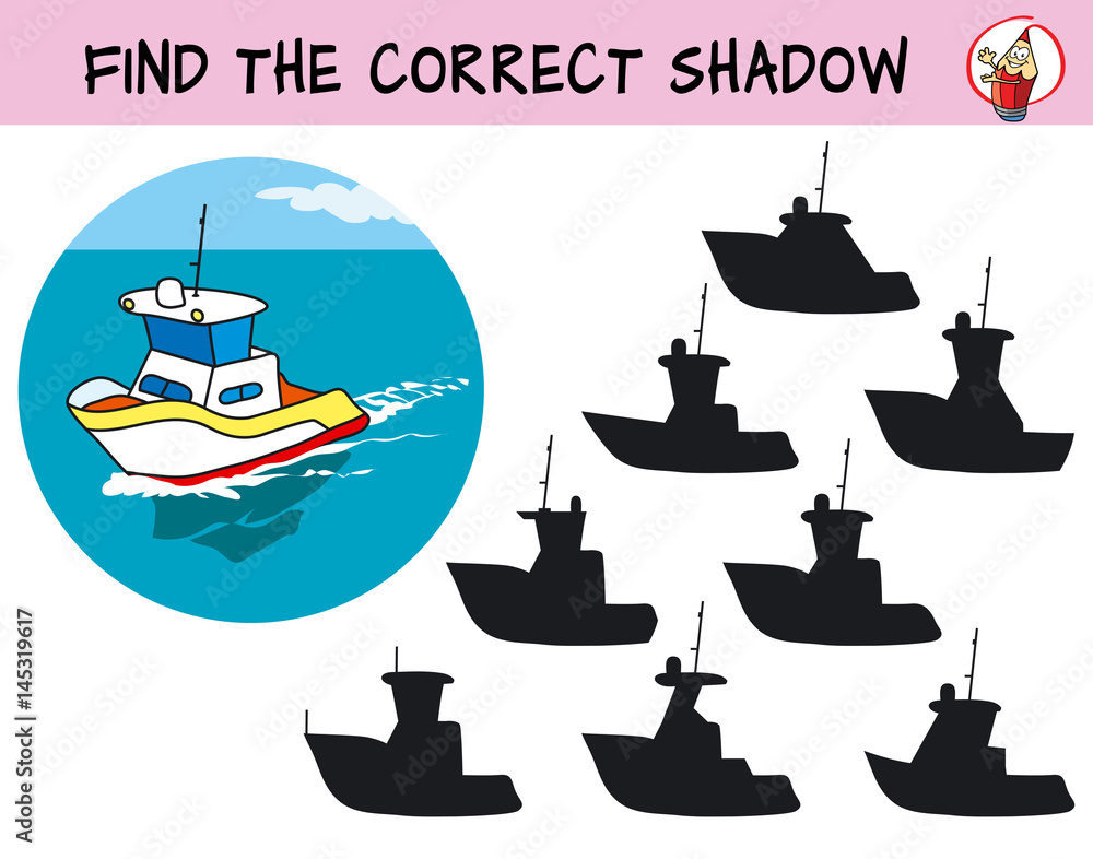 Find the silhouette of the boat. Find the correct shadow. Educational ...