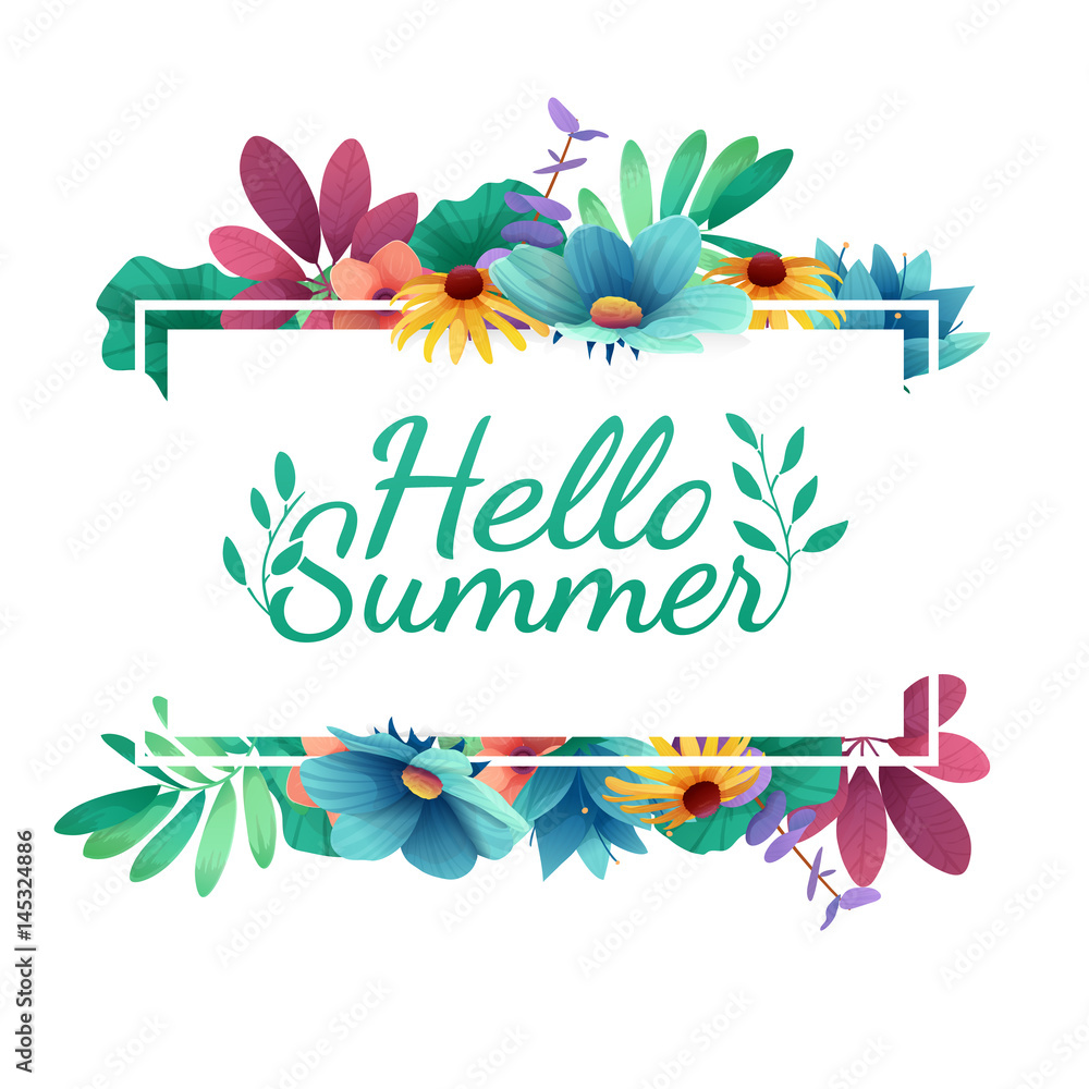 Design banner with Happy summer logo. Card for summer season with white ...