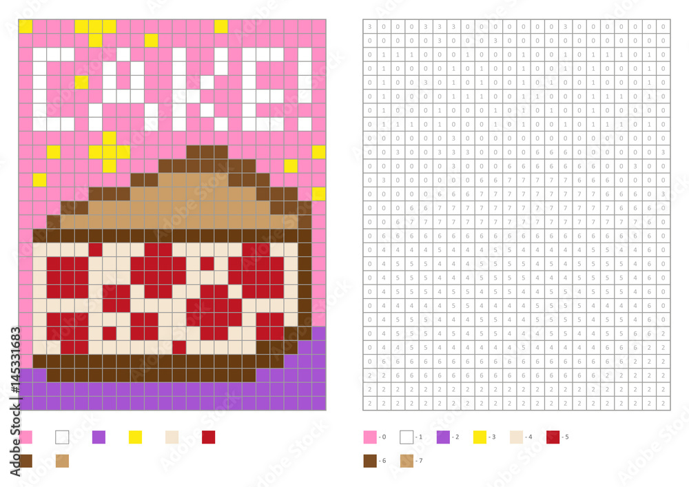 Kids coloring page, pixel coloring with numbered squares. Cherry pie ...