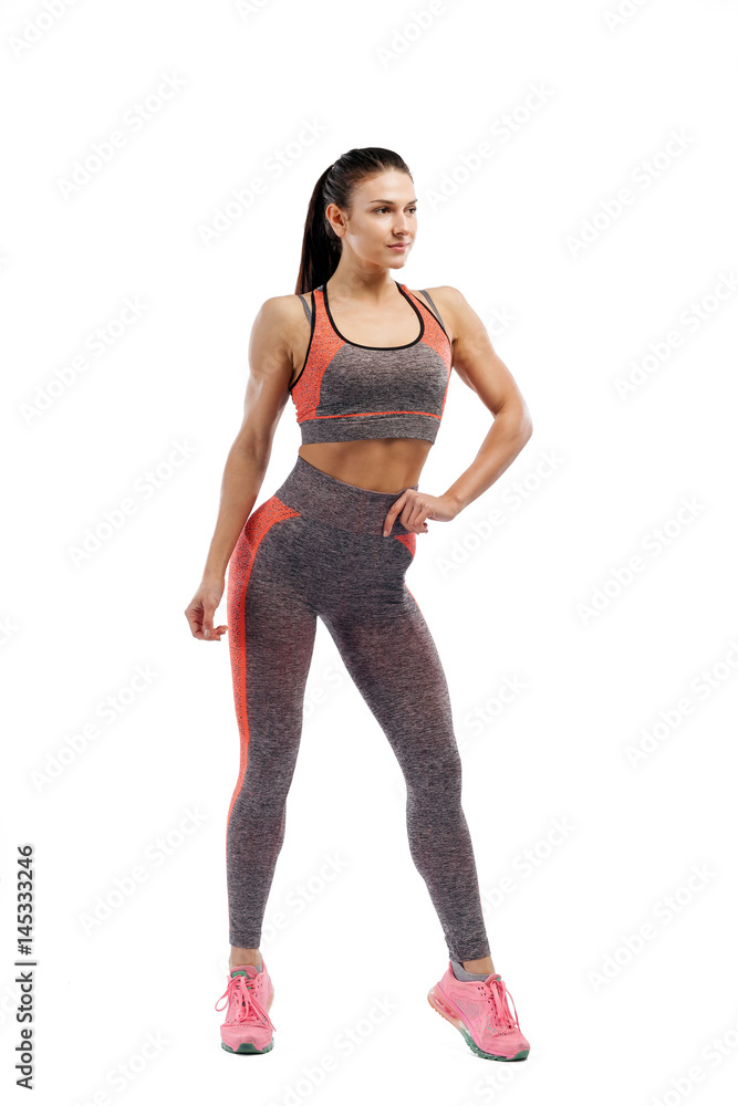 Positions of fitness bikini. Beautiful young sportive woman fitness fit ...