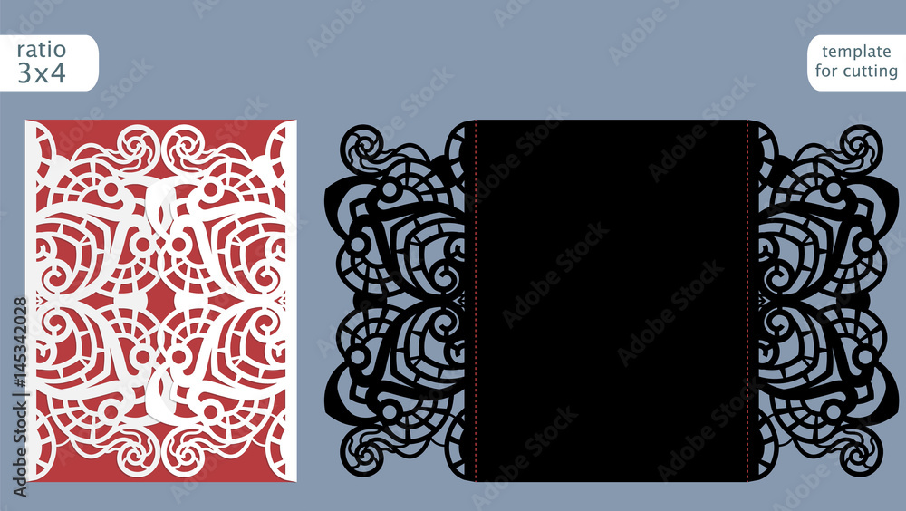 Laser cut wedding invitation card template vector. Die cut paper card ...