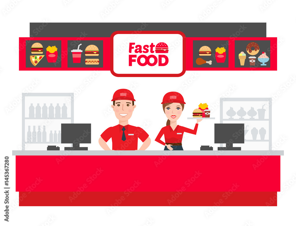 fast food worker man and woman in uniform Stock Vector | Adobe Stock