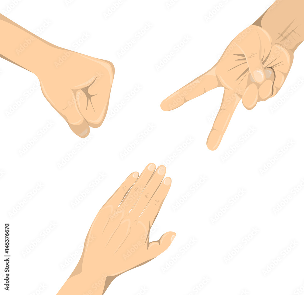Paper rock scissors game with hands. Simple game for people. Stock ...