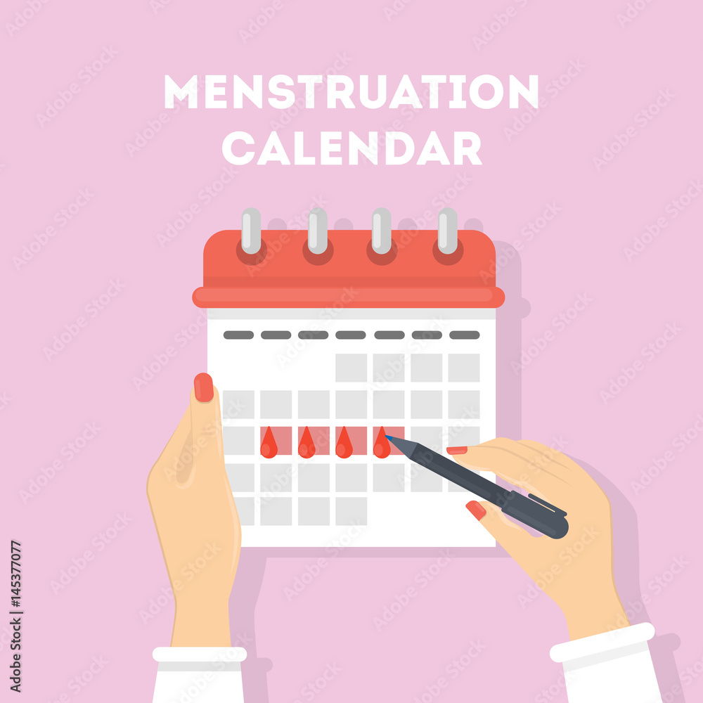 Menstruation calendar illustration. Red signs of menstrual cycle. Stock ...