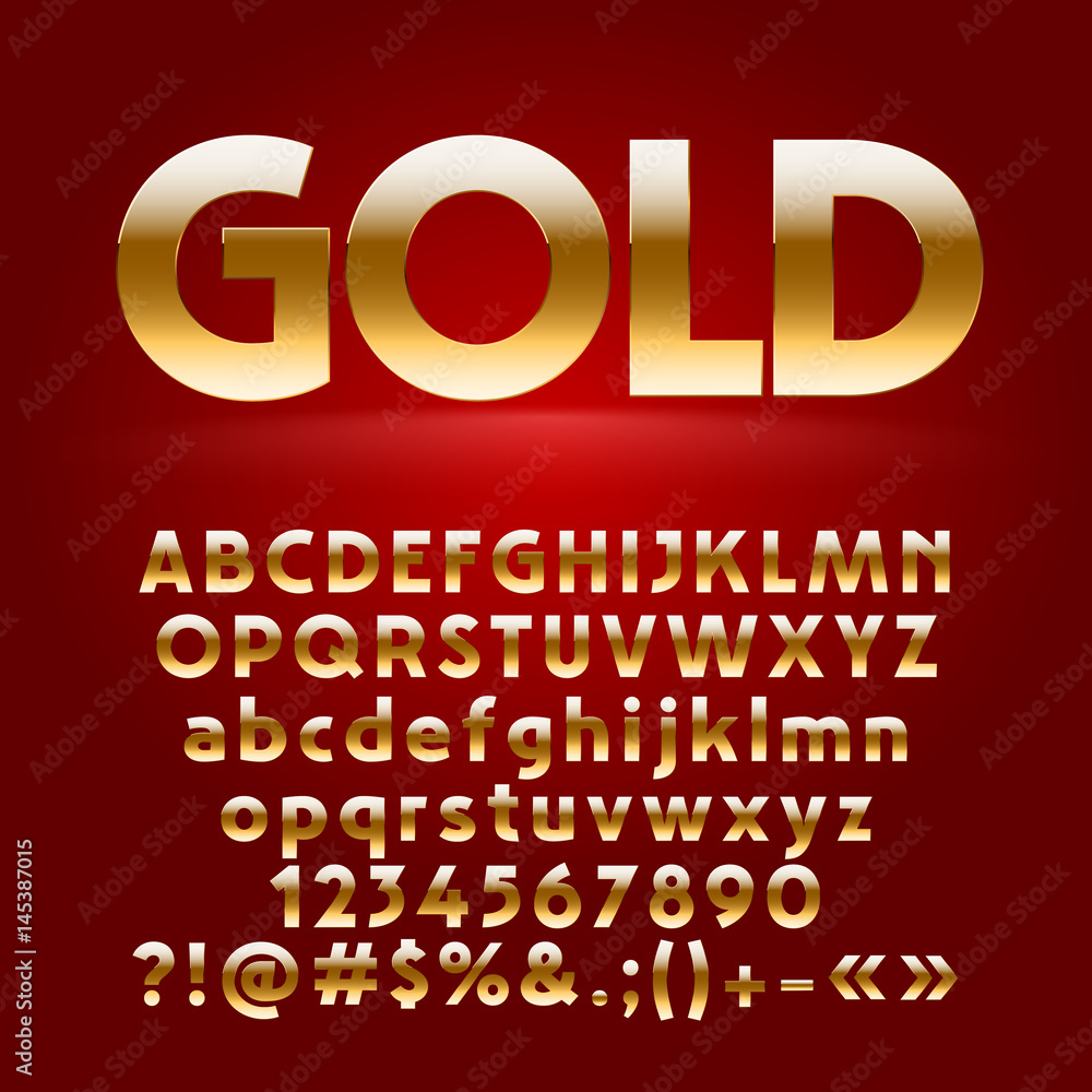 Vector set of decorative gold letters, symbols and numbers. Contains ...