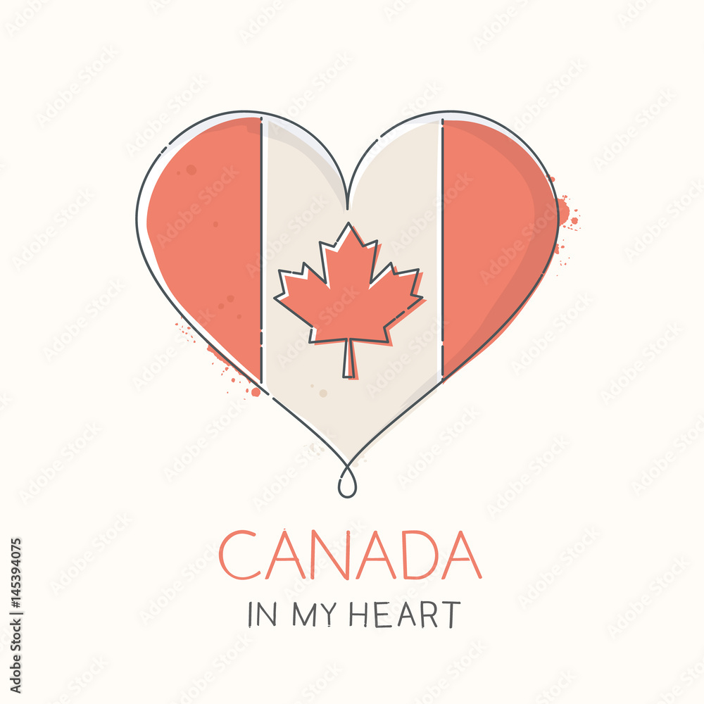 Heart shape with map of Canada vector illustration in scribble linework ...