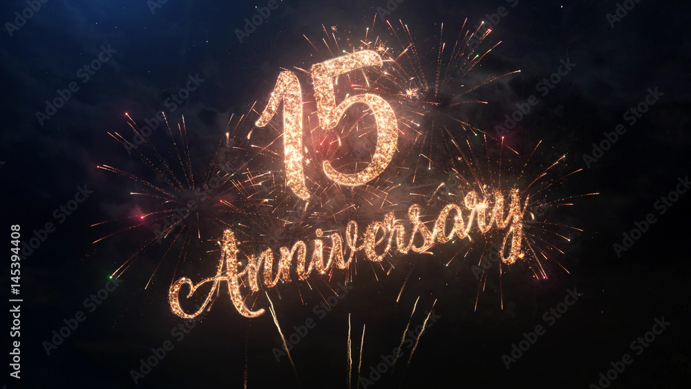 Happy birthday Anniversary 15 years celebration greeting text with ...