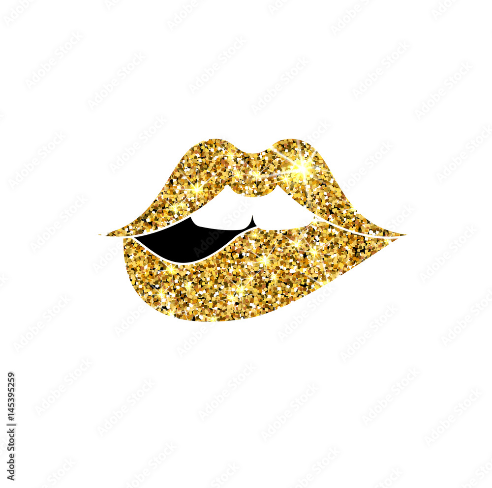 Gold glitter vector lips. Golden sparcle kiss. Amber particles. Luxury ...