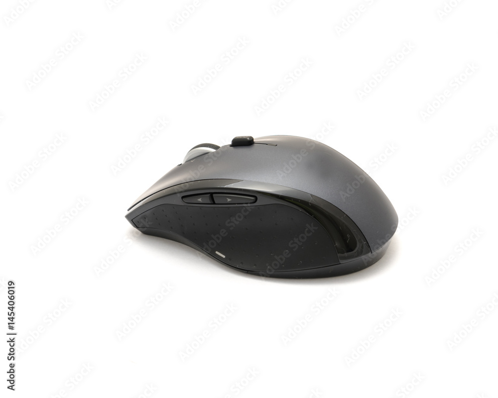 Studio shot black and grey sculpt ergonomic wireless mouse isolated on ...