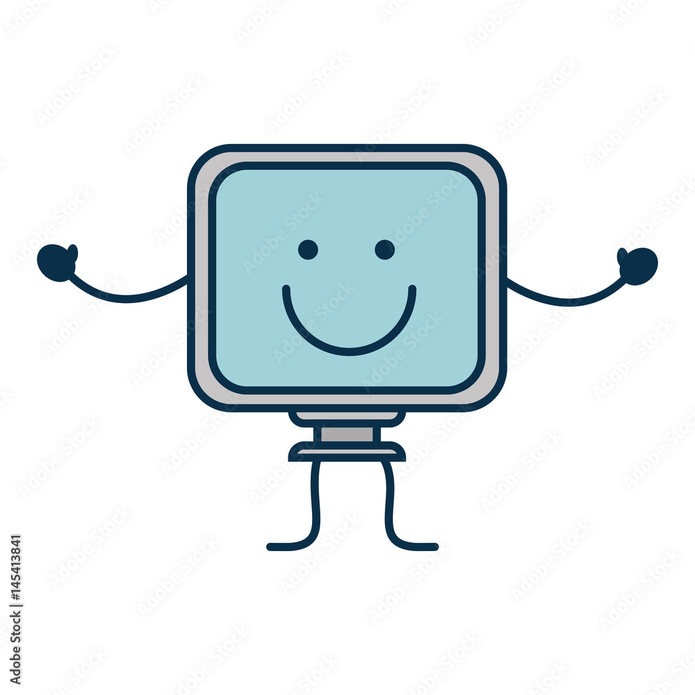 happy computer cartoon icon over white background. vector illustration ...