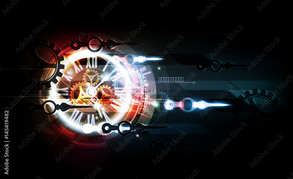 Red Blue Abstract Futuristic Technology Background with Clock concept ...