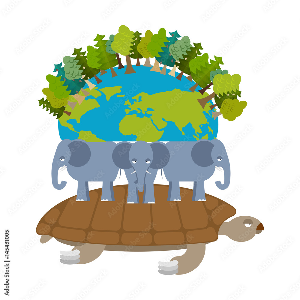 Mythological planet earth. turtle carrying elephants. Ancient ...